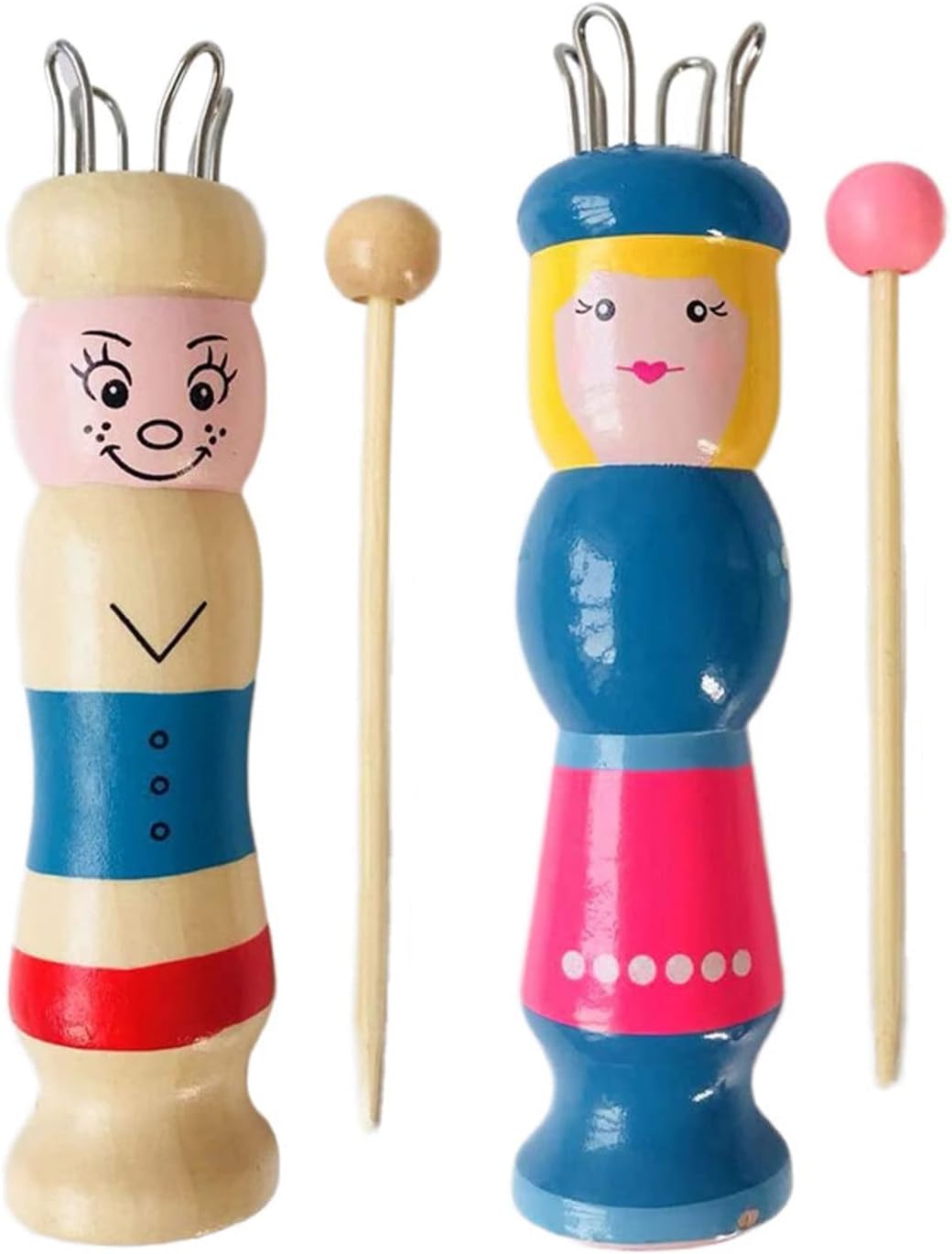 Amazon.com: 2 Pieces Wooden Doll Shaped Yarn Knitting Spool Loom ...