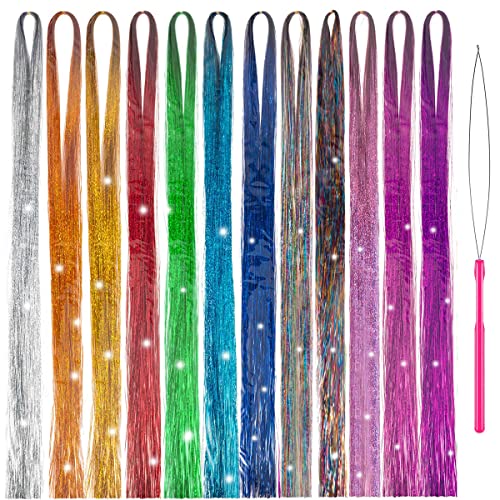47 Inch Hair Tinsel Fairy Hair Extensions Hair Tinsel Kit Strands with ...