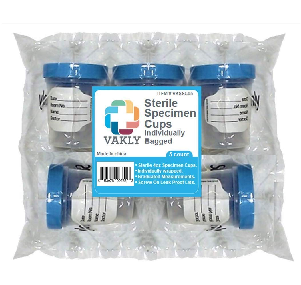 Buy Sterile Specimen Cups [5 Count] 4oz Clear Urine Cup with Leak Proof ...