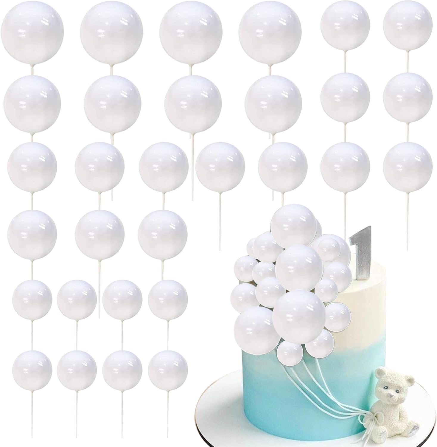 Amazon.com: 24 PCS Balls Cake Toppers Ball Cake Picks Foam Ball Shaped ...