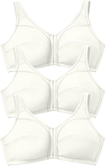 Comfort Choice Women's Plus Size 3-Pack Front-Close Cotton Wireless Bra ...