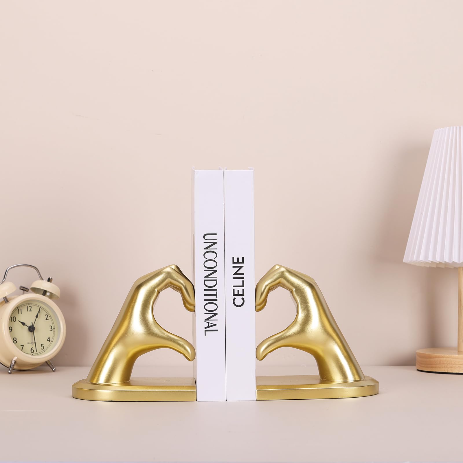 Gold Heart Hands Sculpture Bookends, Cute Book Ends Decorative Bookends ...