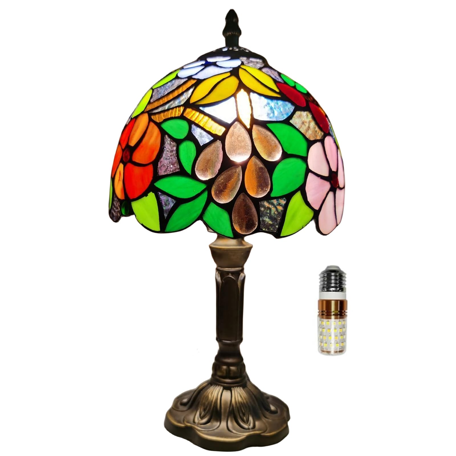 tuomoxte Tiffany Style Table Lamp, 8 Inch Small Antique Lamp, Stained ...