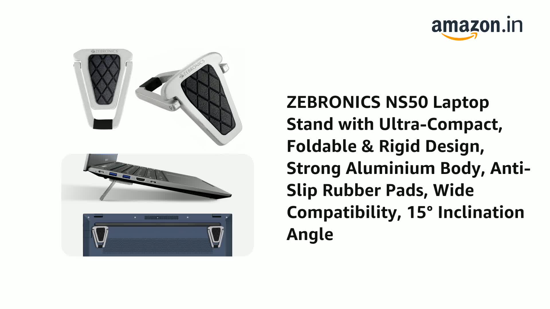 Watch ZEBRONICS NS50 Laptop Stand with Ultra-Compact, Foldable & Rigid ...