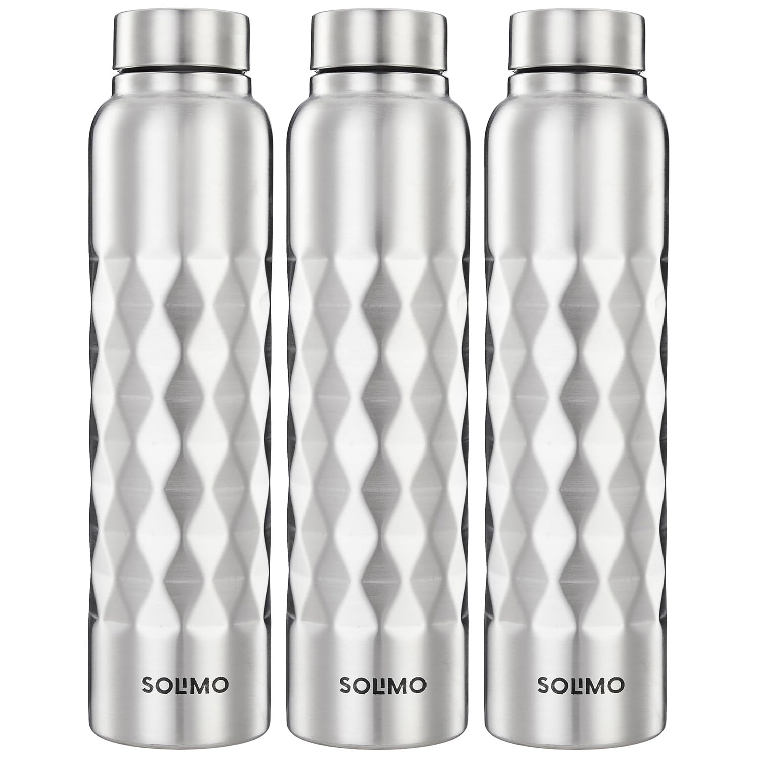 Amazon Brand - Solimo Stainless Steel Cubix Water Bottles Set of 3, 1L ...