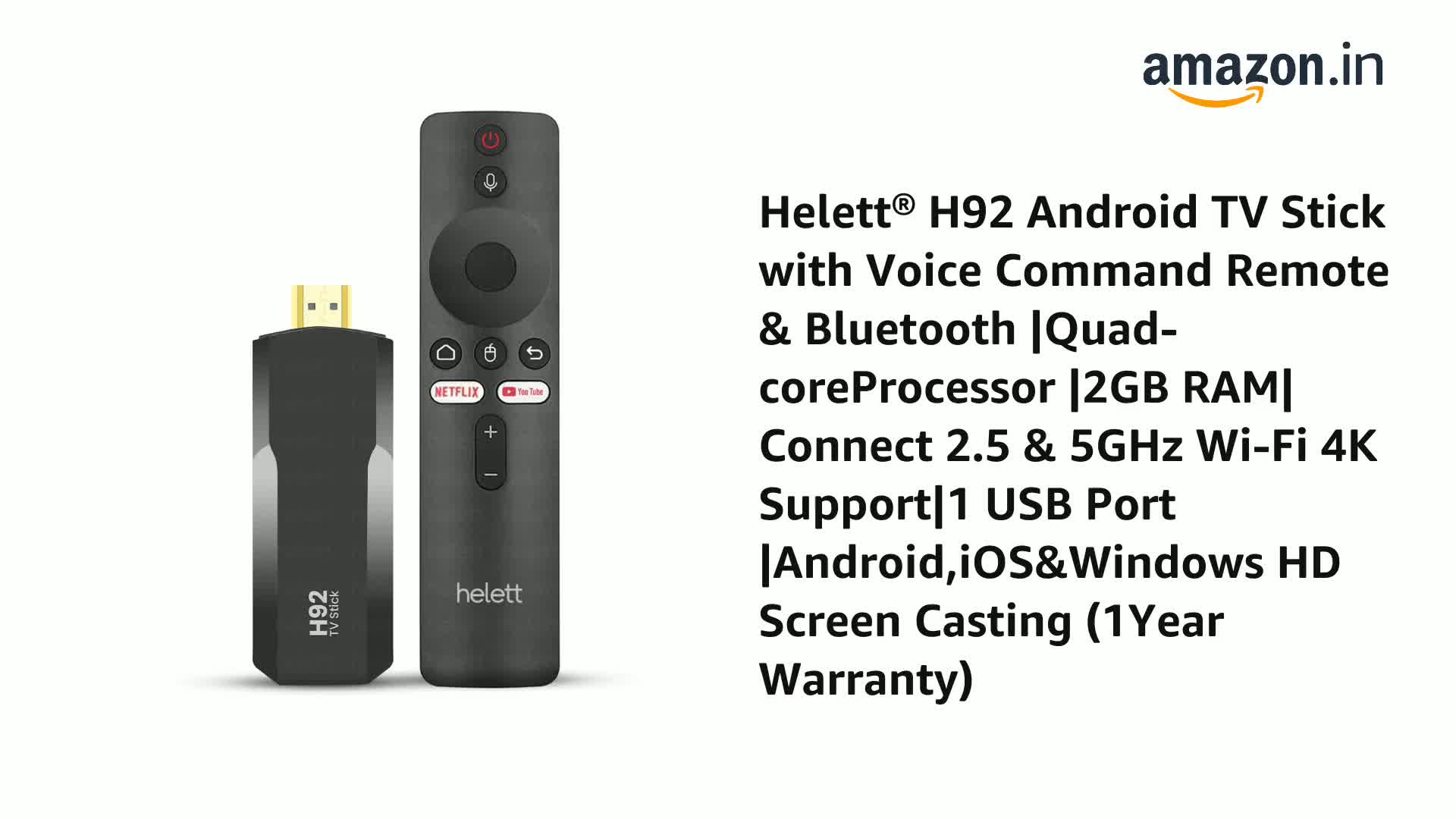 Watch Helett® H92 Android TV Stick with Voice Command Remote ...
