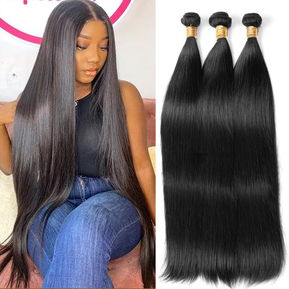Extensiones de cabello humano lacio de 26, 28, 30 pulgadas, 3 paquetes ...