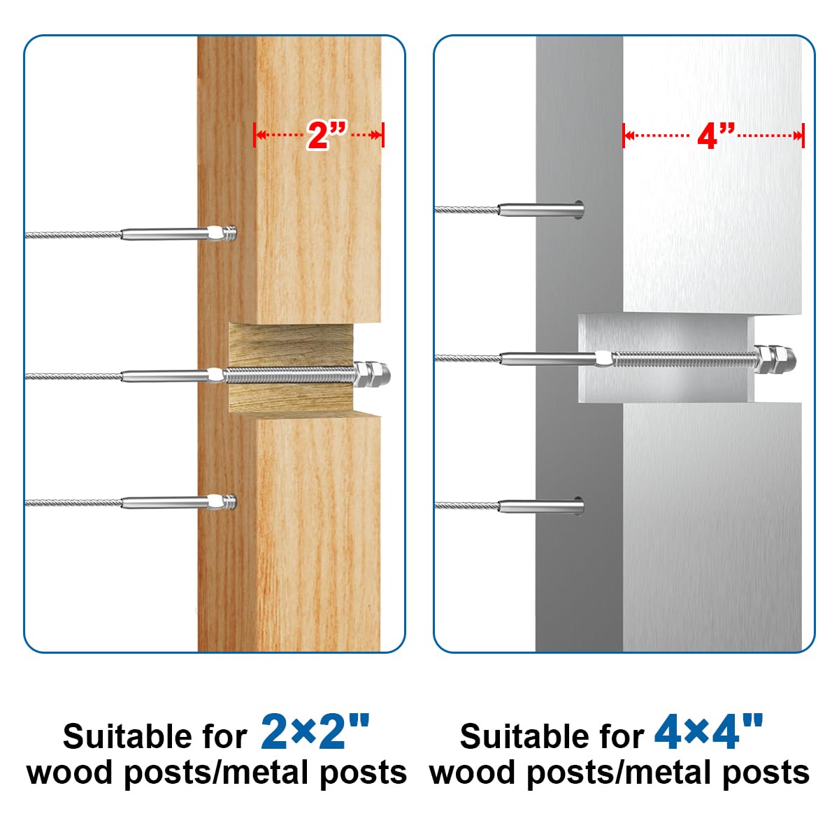 TooTaci 100 Pack 6“ Long Cable Railing Hardware for 4"x4" Railing Posts ...
