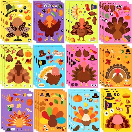 Amazon.com: 36 Sheets Make-A-Turkey Stickers, Thanksgiving Crafts for ...