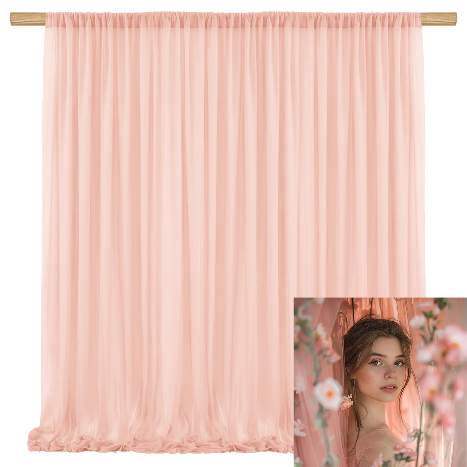 Amazon.com : TOAOFY 10x10ft Light Pink Chiffon Backdrop Curtain (2 ...