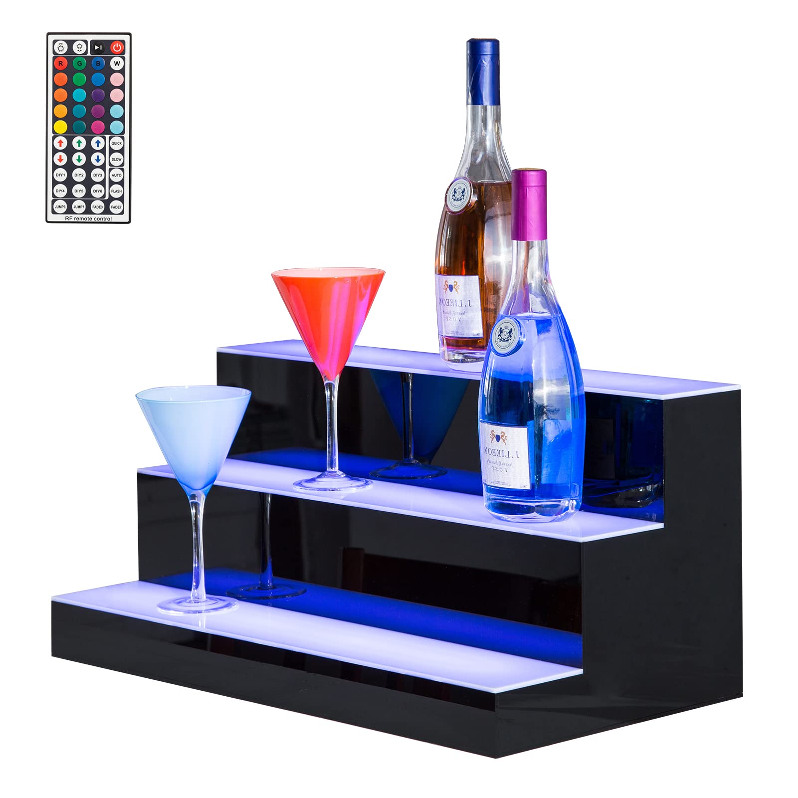 Buy ROVSUN 3 Step 24 Inch LED Lighted Liquor Bottle Display Shelf ...