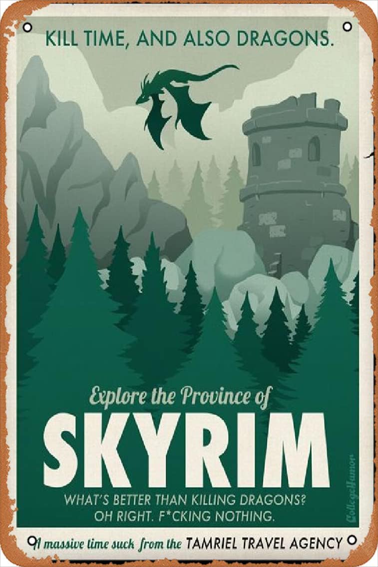 Amazon.com: Skyrim Travel Game PosterGame Retro Metal Tin Sign 8x12 ...