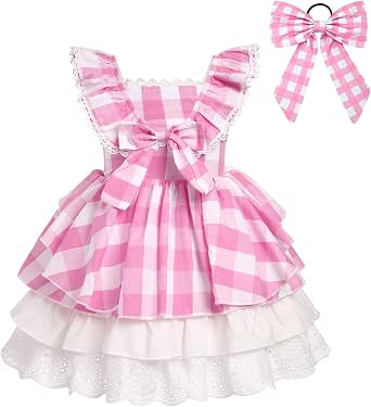 Amazon.com: IMEKIS Pink Checkered Dress for Girls: Vintage 1950s Plaid ...