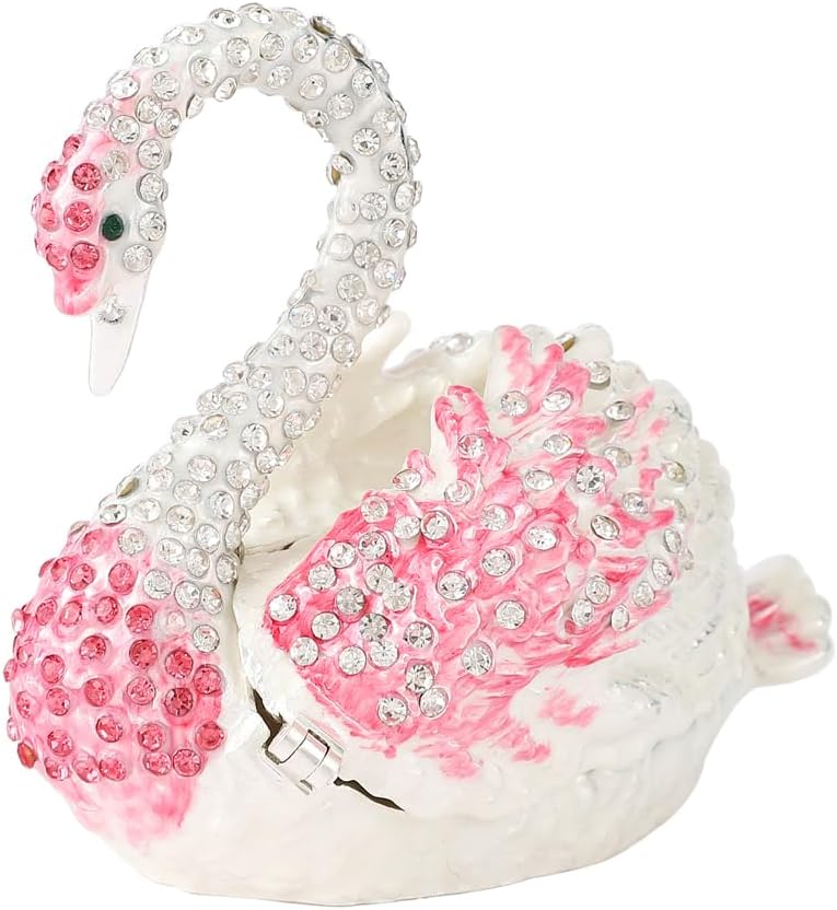 Amazon.com: FASSLINO Pink Swan Jewelry Trinket Boxes Hinged Enamel Hand ...