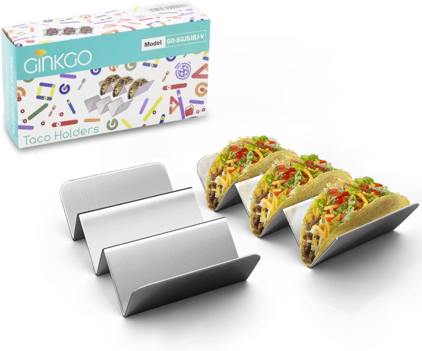 GINKGO Taco Holders, Stainless Steel Taco Holder Stands Set of 2, Each ...