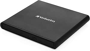 VERBATIM External CD/DVD Writer - Compact & Slimline - USB Powered – Mac & PC Compatible - Black ...