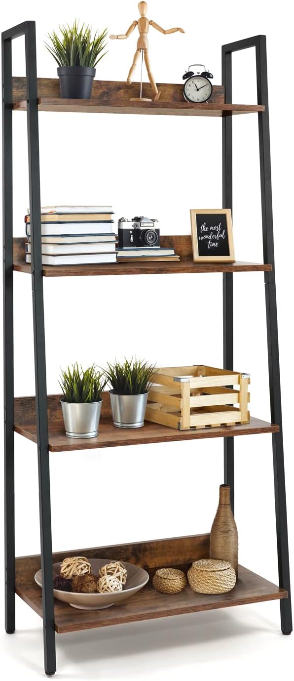 Amazon.com: RUNTOP Industrial Bookshelves and Bookcases, Ladder Shelf 4 ...