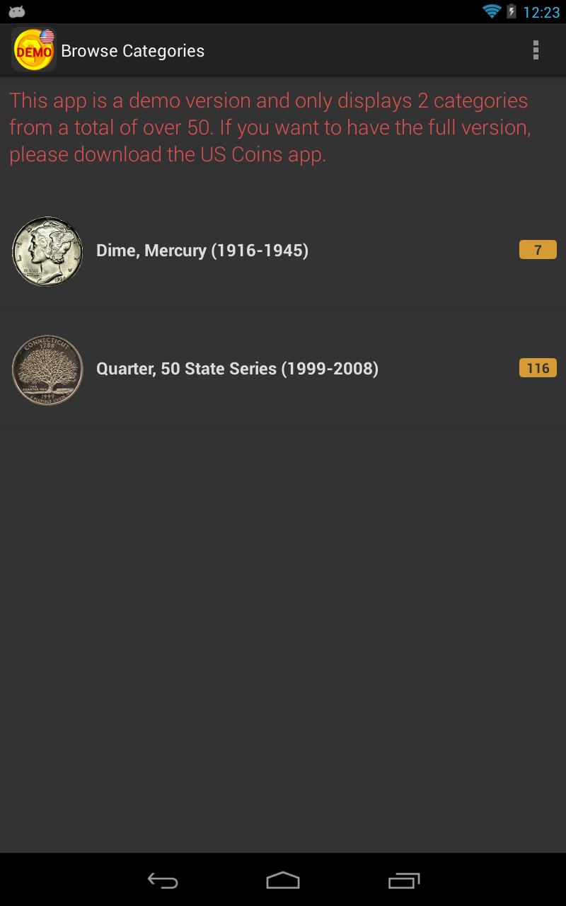 US Coins Demo - App on Amazon Appstore