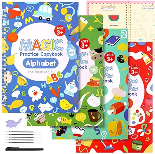 Tikplus Large Magic Practice Copy books, 4 Pack Grooved Copybook for ...