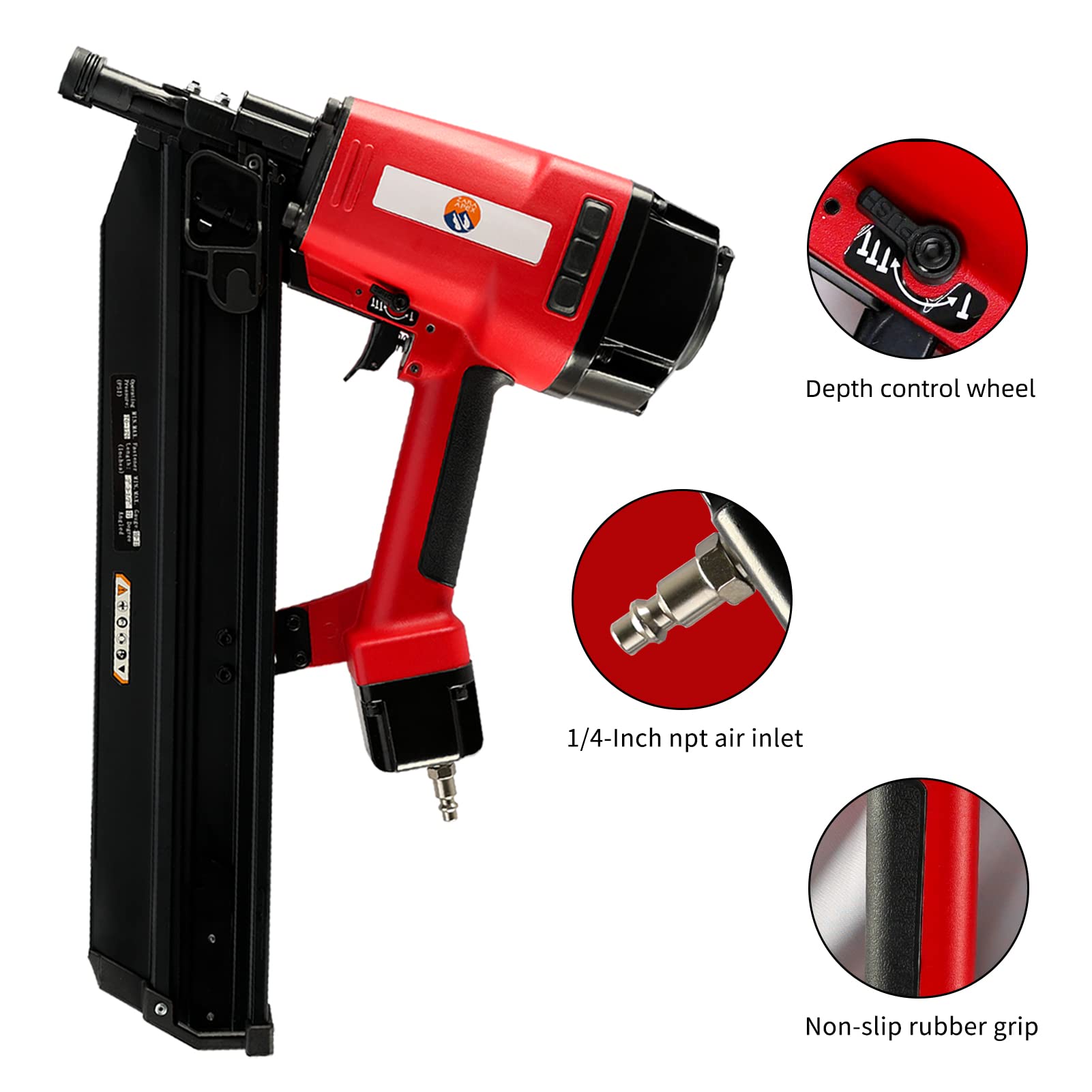 ZaraApex Framing nail gun Pneumatic 21 Degree 3-1/2" Full Round Head ...