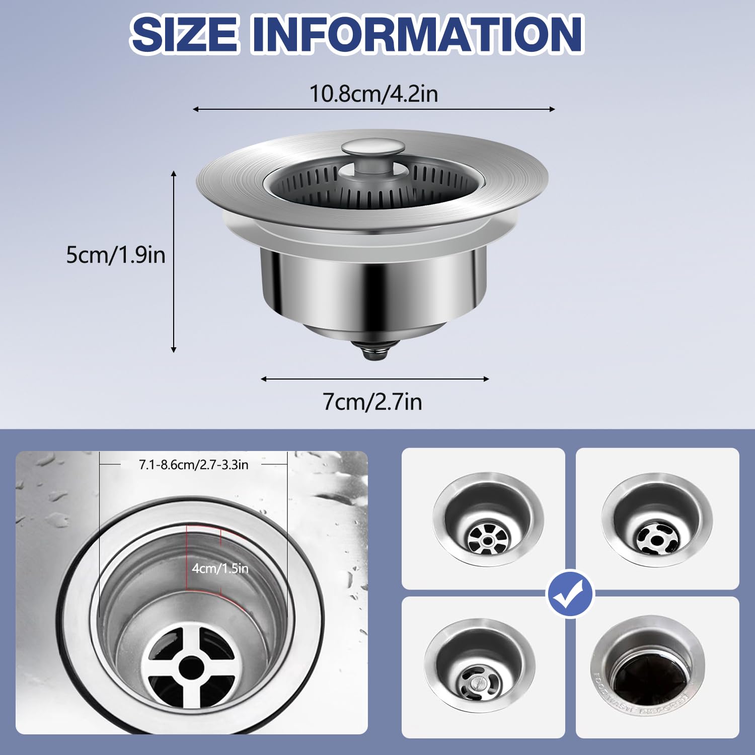 Snapklik.com : 2 Pcs Sink Bounce Core Drain Strainer, 3-in-1 Kitchen ...