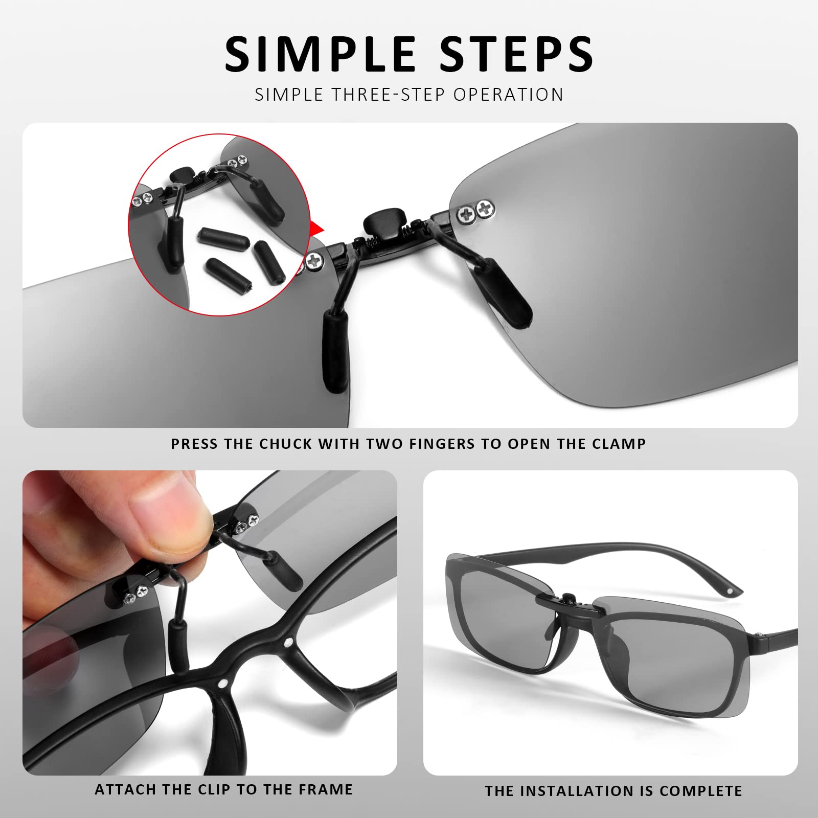 Snapklik.com : Polarized Clip-on UV400 Protection Metal Clip Rimless ...