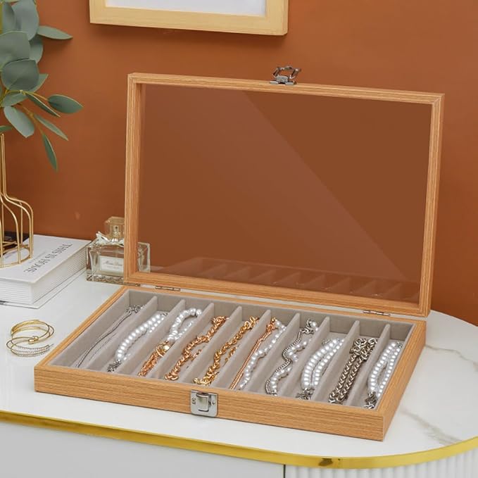 Amazon.com: MIOINEY Glass Lid Necklace Organizer Box Transparent ...