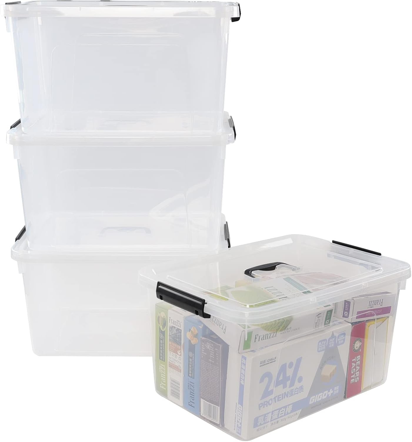 Amazon.com - Buyitt 4-Pack 18 L Plastic Storage Latch Boxes with Lids ...