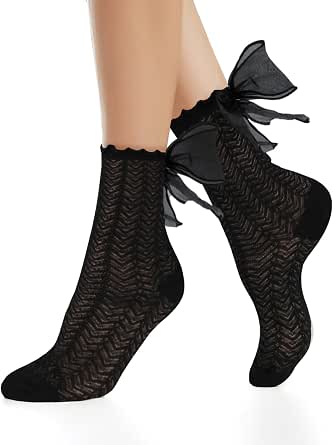 Amazon.com: Benefeet Sox Womens Black Ruffle Sheer Socks with Bows Mesh ...