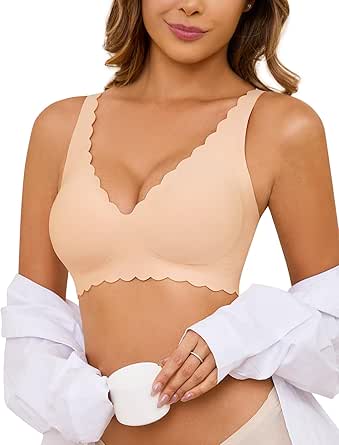 Amazon.com: Yusongirl Womens Seamless Bra No Underwire Deep V Push Up Bra Wireless Soft Bra ...