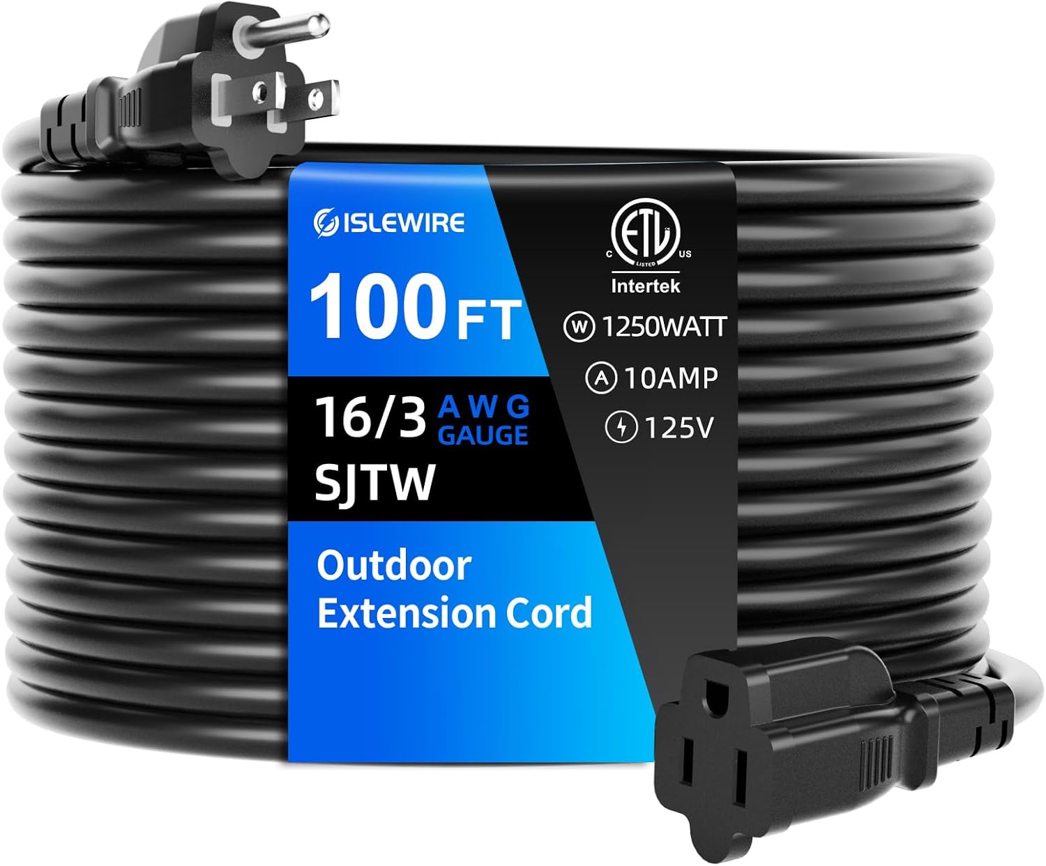 Amazon.com: islewire 100 FT Outdoor Extension Cord Waterproof, Black, 3 ...