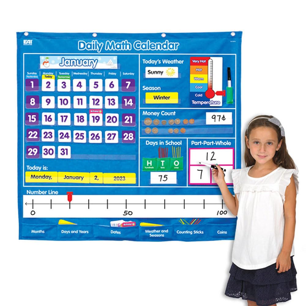 Amazon.com: EAI Education Daily Math Calendar Pocket Chart, 35" x 35 ...
