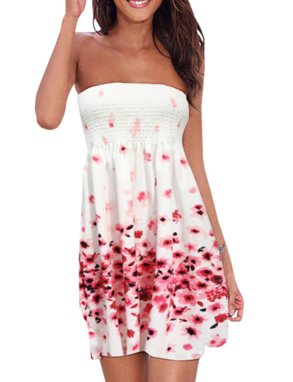 SEMATOMALA Women's Summer Dress Strapless Floral Print Bohemian Casual ...