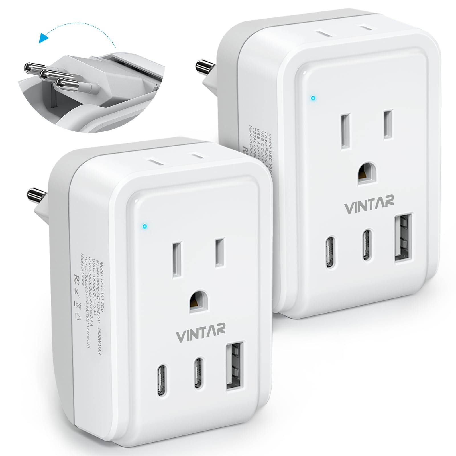 Amazon.com: 2 Pack Italy Travel Plug Adapter, VINTAR Foldable Italy ...