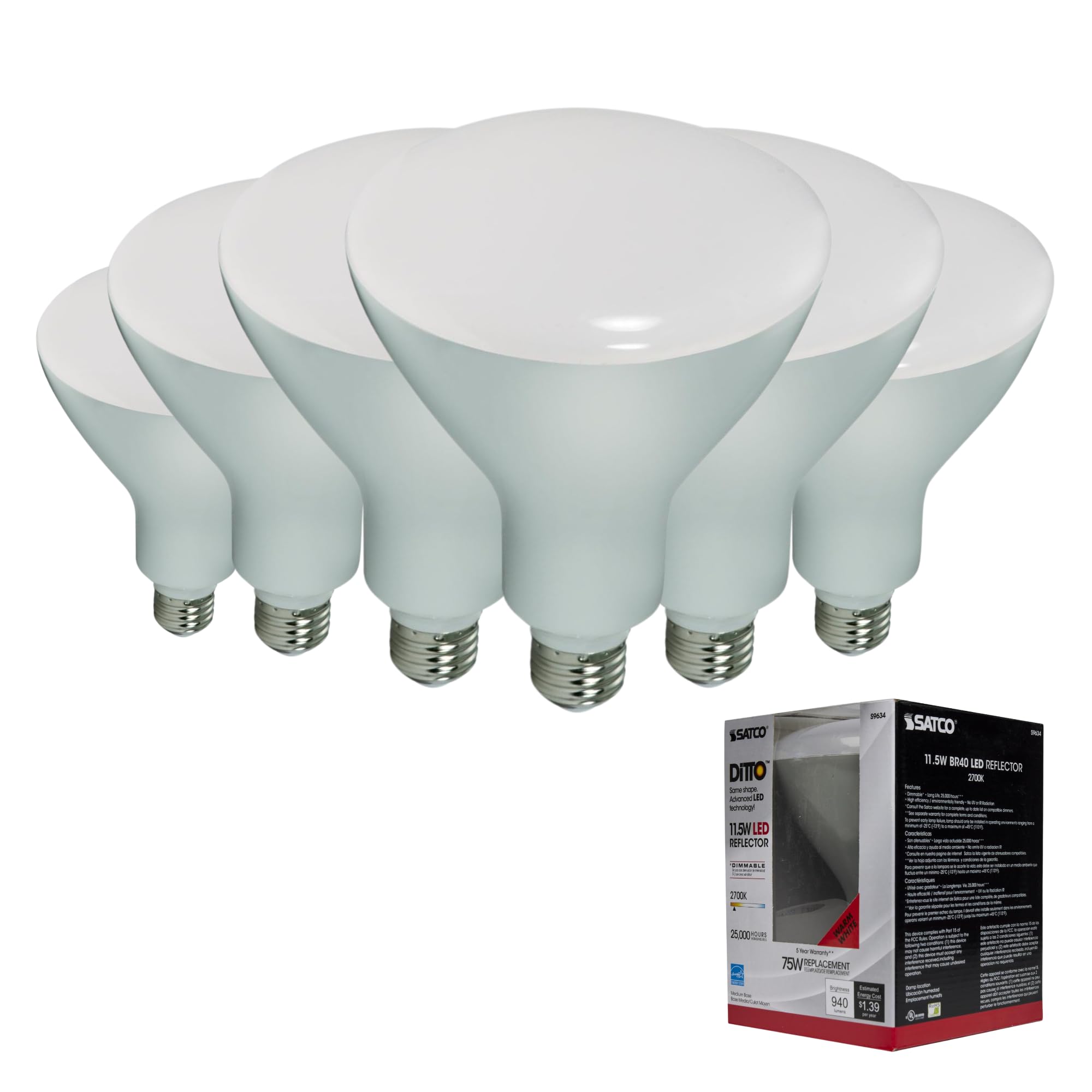 Shatterproof PFA Bulb Satco S4885 BR40 Incandescent Heat Lamp Bulb ...