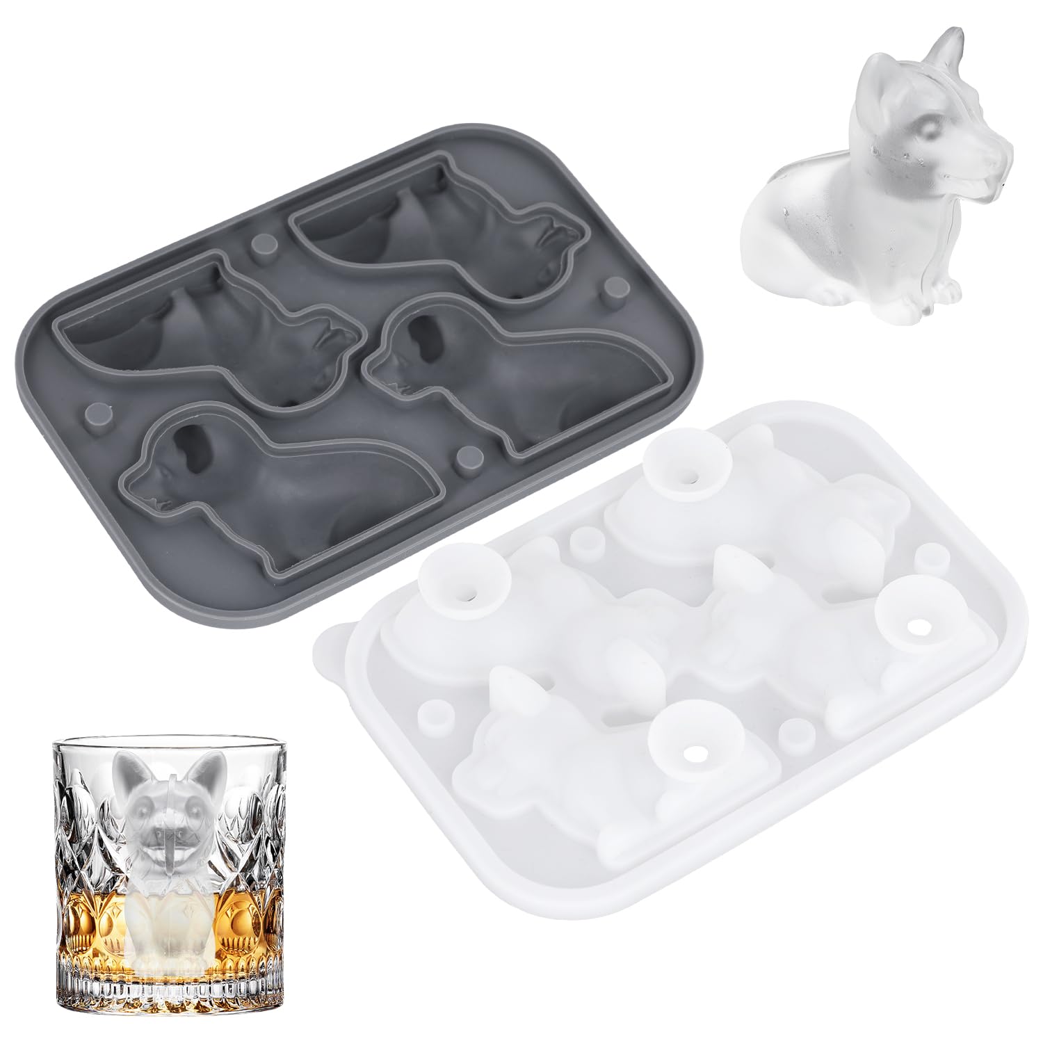 Corgi Dog Ice Cube Maker, Silicone Dog Shaped Ice Cube Stencil Cute Dog ...
