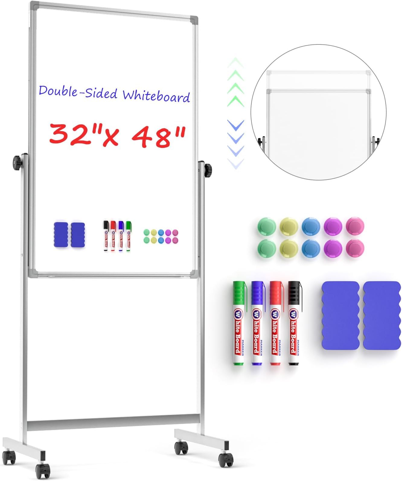 Amazon.com : Nicpro Mobile Whiteboard 32"x 48" Double Sided Dry Erase ...