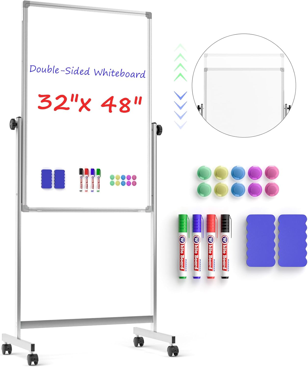 Amazon.com : Nicpro Mobile Whiteboard 32"x 48" Double Sided Dry Erase ...
