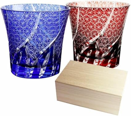 Amazon.com | Japanese Cut Glass Pair Set with Wooden Box – Kiku Pattern ...