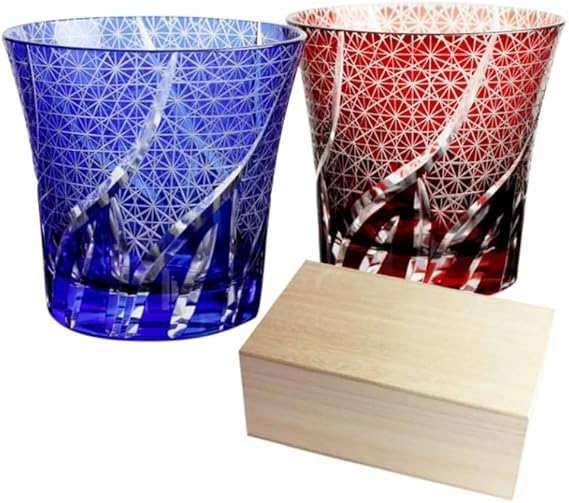 Amazon.com | Japanese Cut Glass Pair Set with Wooden Box – Kiku Pattern ...