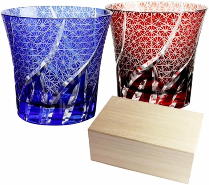 Amazon.com | Japanese Cut Glass Pair Set with Wooden Box – Kiku Pattern ...