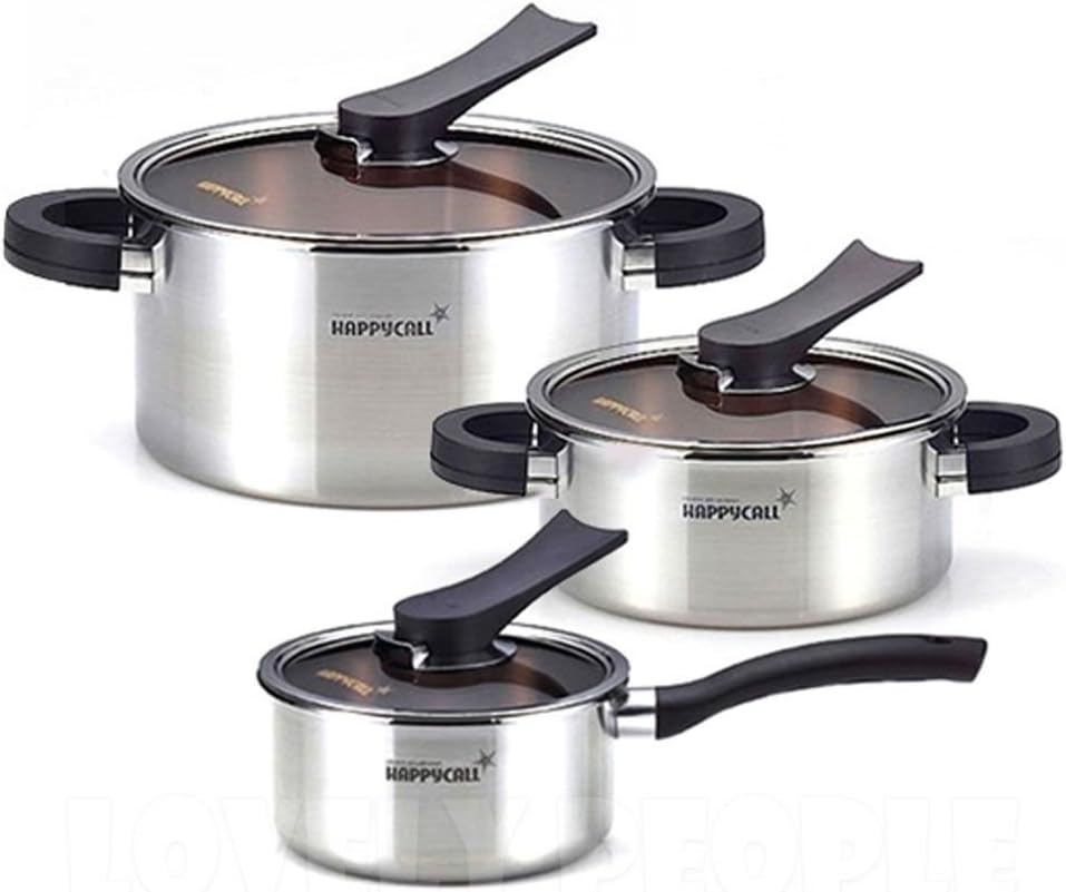 Amazon.com: Happycall 3-ply Stainless Cookware 6pcs Kitchen Pot Set ...