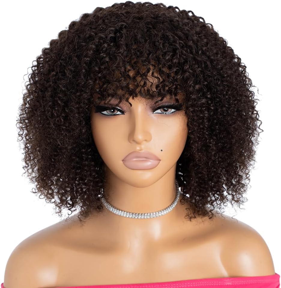 Amazon.com : Fancy Hair Short Kinky Curly Wigs Ombre Brown Side Part ...