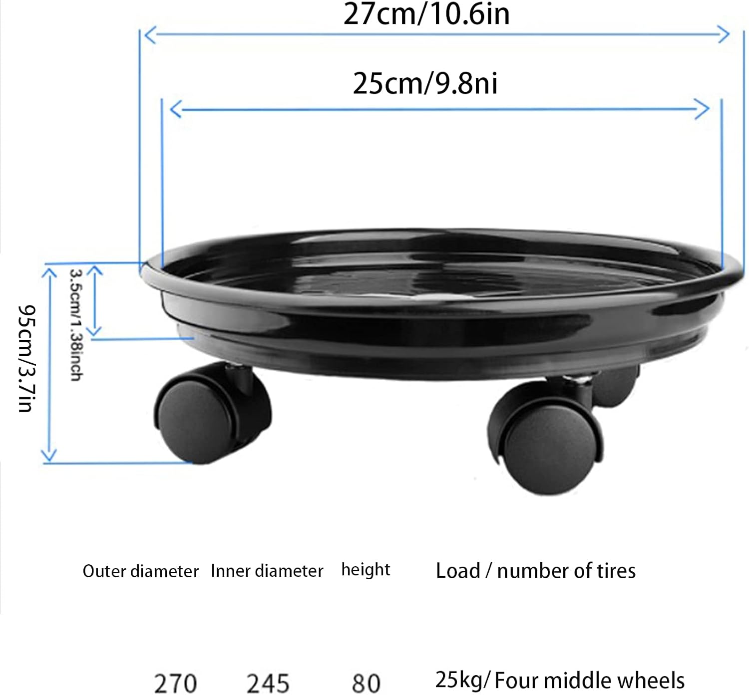 WIVAYE 2 Pack 10 inch Plant Caddy, Round Flower Pot Mover with 4 ...