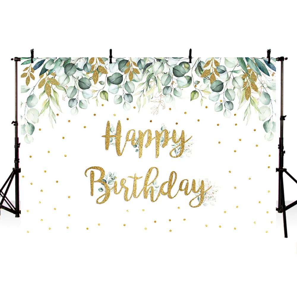 Buy MEHOFOND7x5ft Green and Gold Leafs Birthday Backdrop for Eucalyptus ...