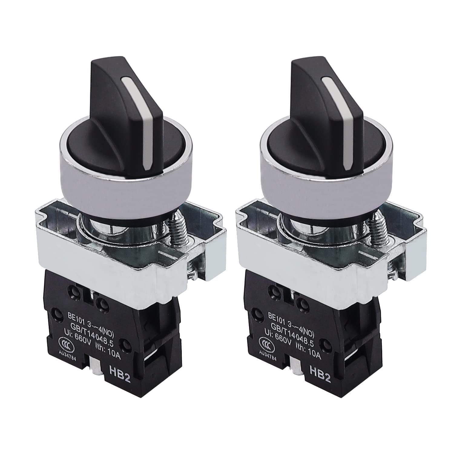 Taiss 2Pcs 22mm Selector Switch SPST 1 NO 2 Positions Maintained ...