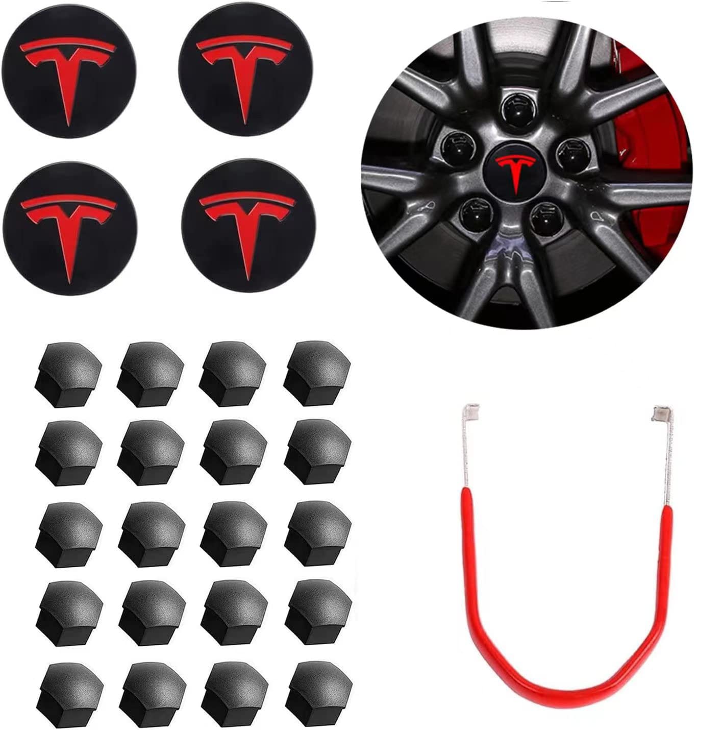 Tesla Model Y 3 S X Wheel Center Hub Cap Kit 4 Hub Center Cap + 20 Lug ...