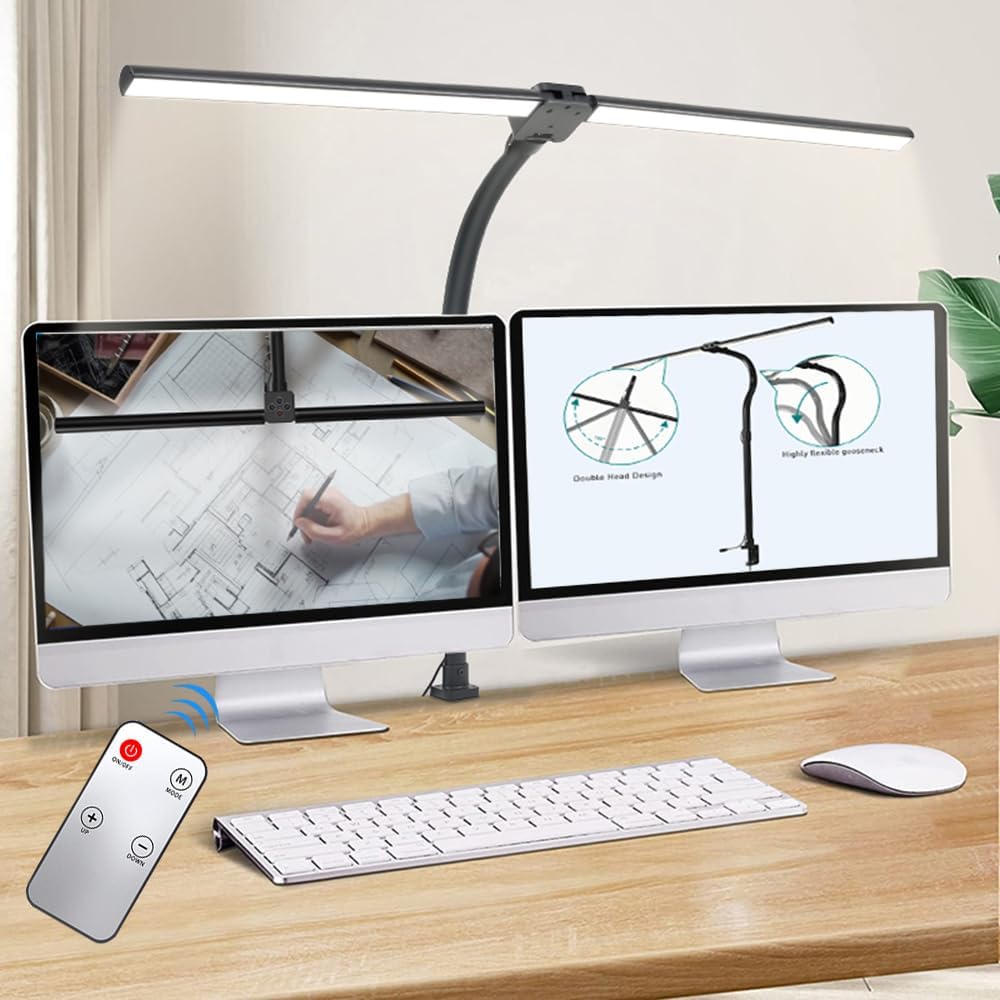 Double Head Desk Lamp, 24W LED Table Lamp with 5 Adjustable Brightness ...