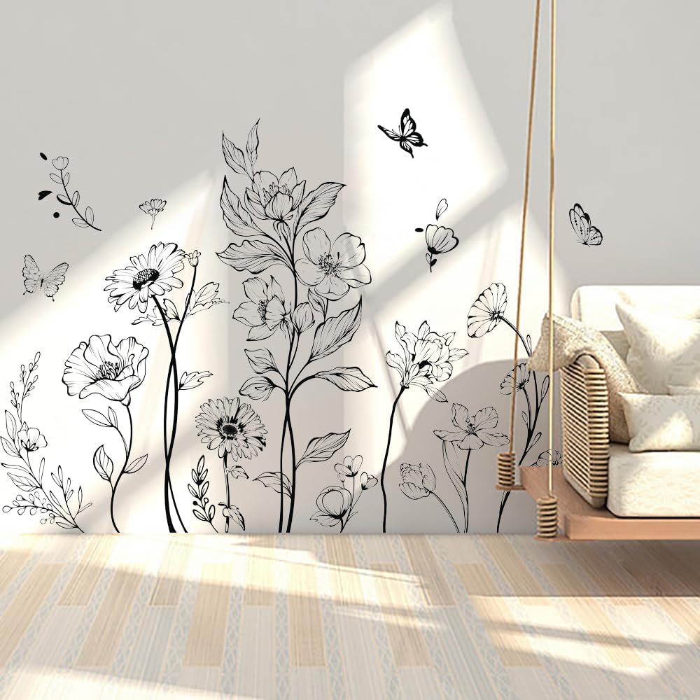 Amazon.com: wondever Black and White Garden Flower Wall Stickers ...