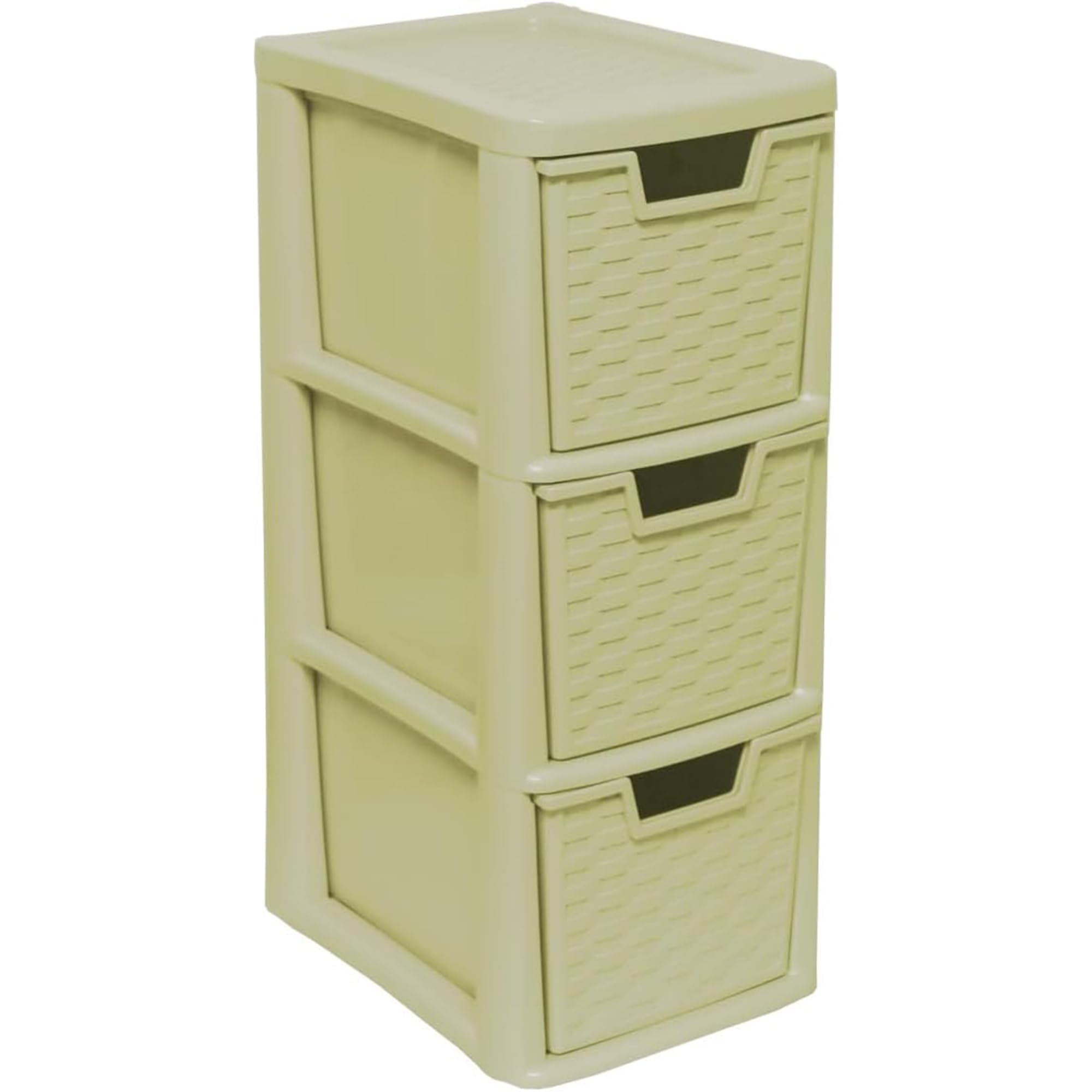 ALEEZ - 3 Drawer Storage Unit - Rattan Effect Plastic Tower Unit - Home ...